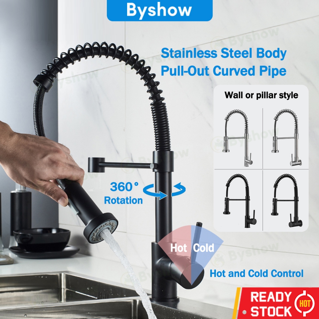 【Byshow】360° Rotating Dual Spray Kitchen Faucet 304 Stainless Steel ...