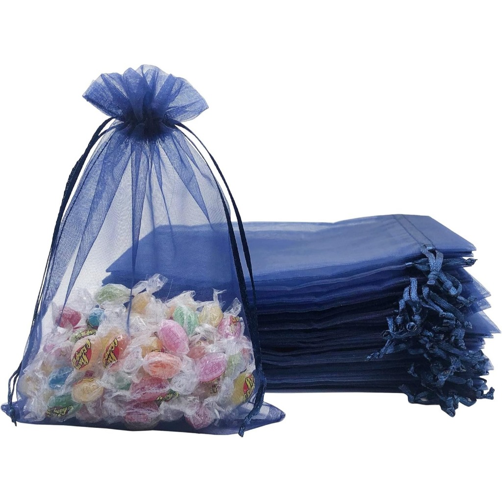 Various Sizes Navy Blue Sheer Organza Bags Navy Blue Mesh Drawstring ...