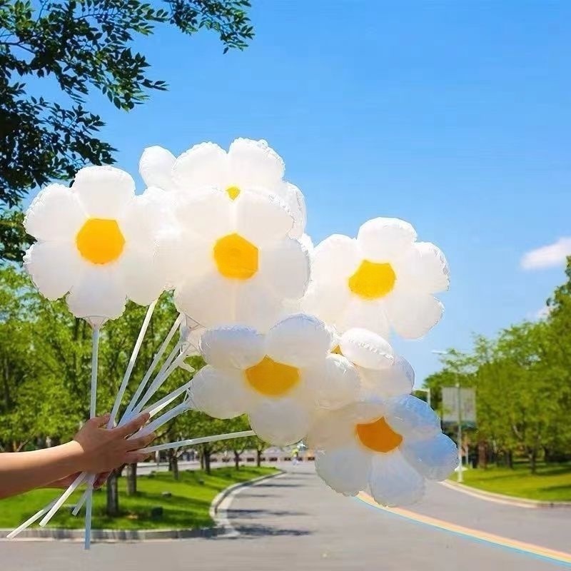 10 Pcs Daisy Balloons, Huge White Flower Aluminum Foil Balloons for ...