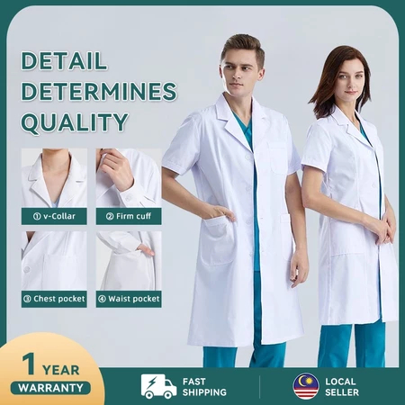 READY STOCK White Lab Coat Attire Lab Doctor/Students Laboratory Coat ...