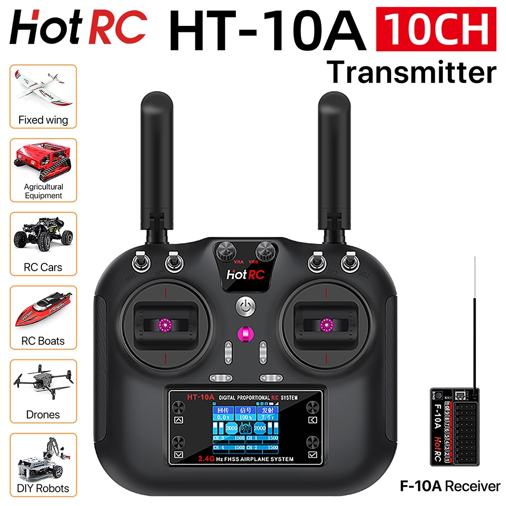 HOTRC HT-10A RC Transmitter 10CH 2.4G 1.7Inch Screen With F-10A ...