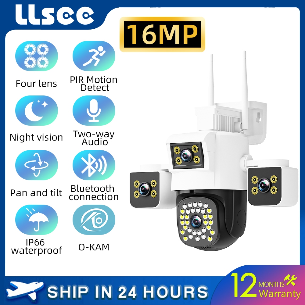 LLSEE 16MP 8K 4 Lens/Screen Wireless Two-Way Communication Wi-Fi CCTV Camera | Shopee Malaysia