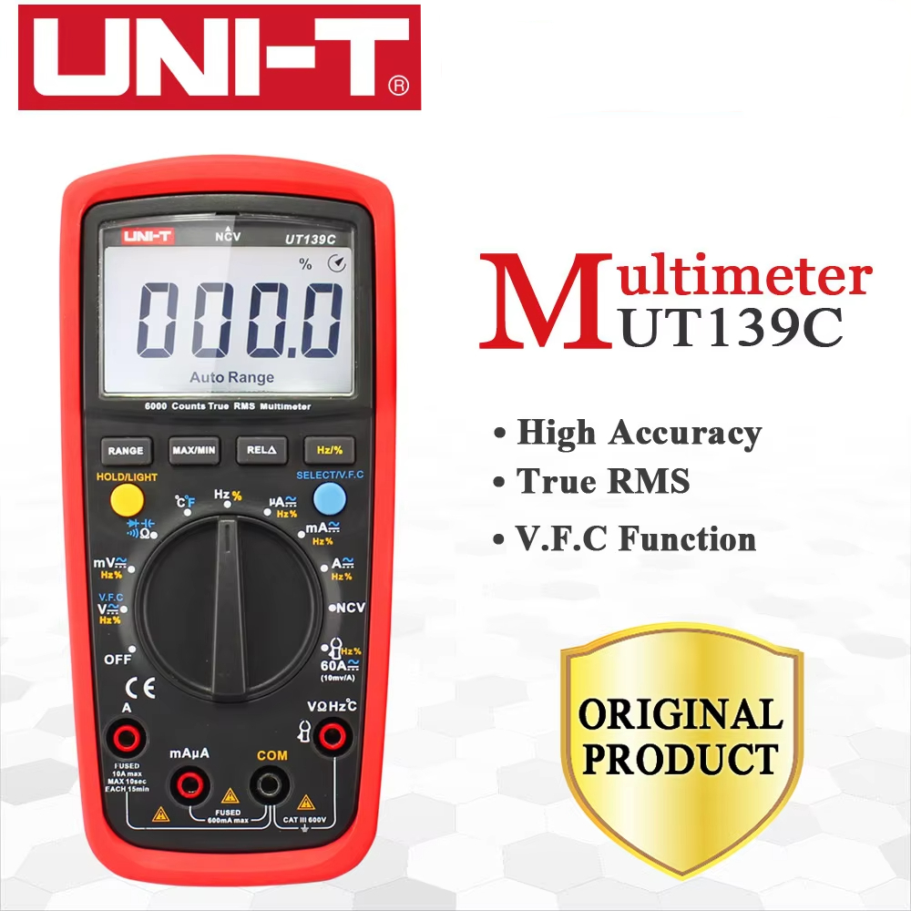 UNI-T UT139C Auto Range Digital Multimeter AC DC Ammeter Voltmeter High-Accuracy Counts Voltage ...