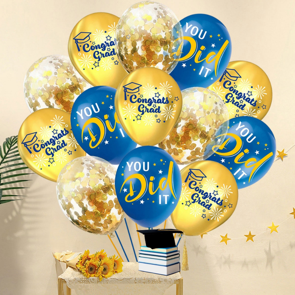 Blue Gold Graduation Balloon Set Latex Black Golden Congratulations ...