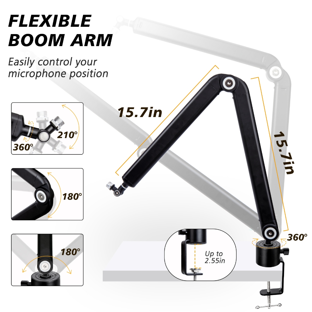 Microphone Arm Compatible with HyperX QuadCast, 360° Rotation ...
