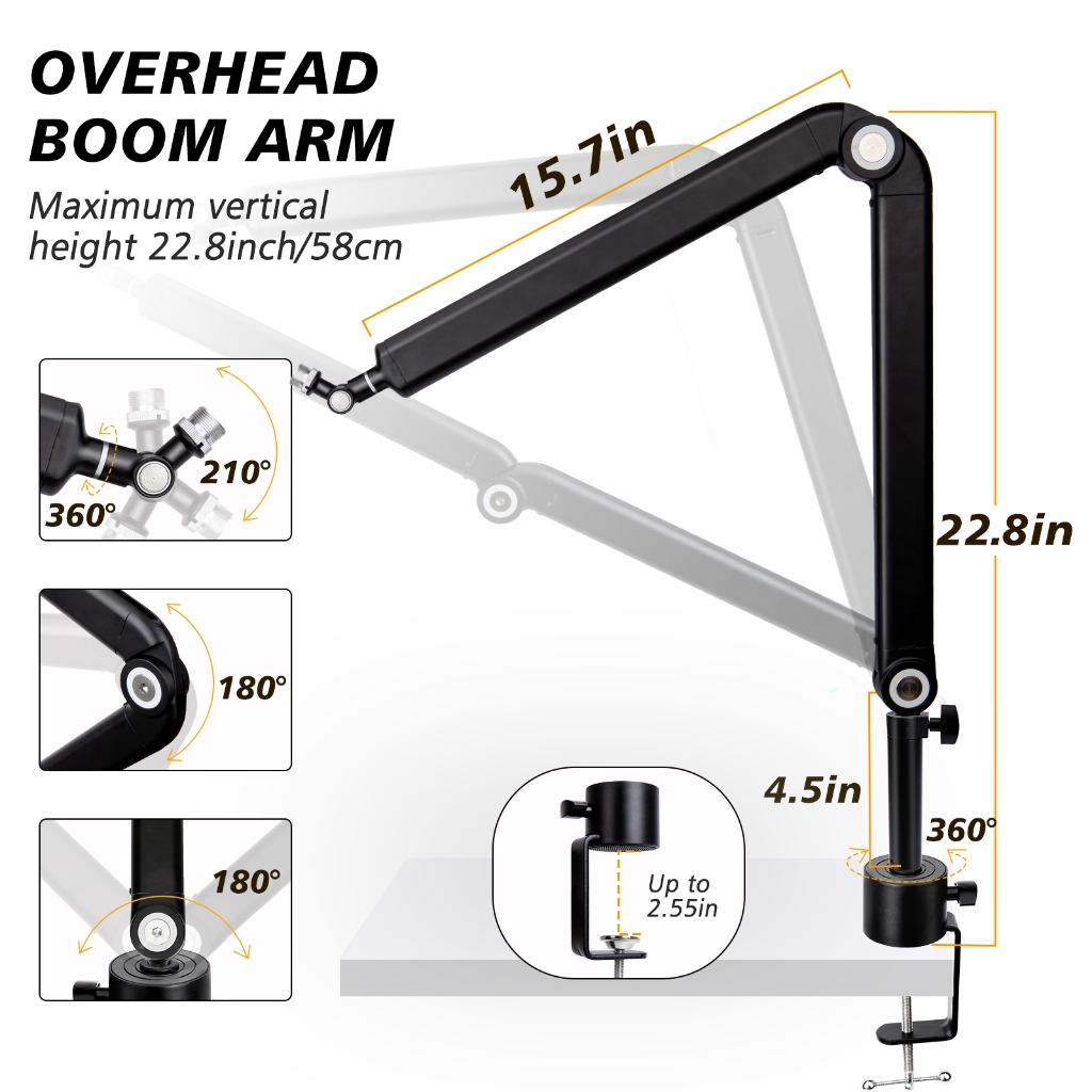 Blue Yeti Boom Arm with Extension Tube - Mic Boom Arm Compatible with ...