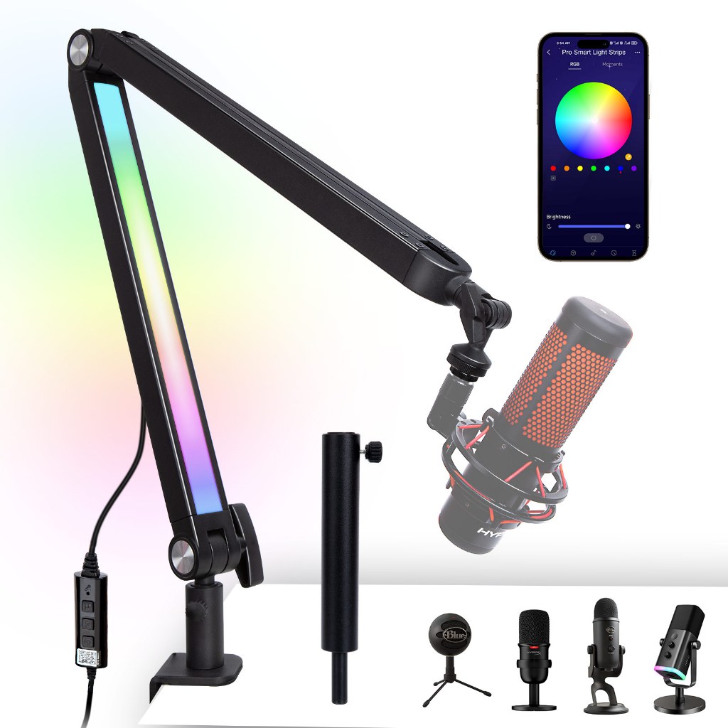 Boom Arm with RGB Light - Mic Arm for HyperX QuadCast, Blue Yeti, Shure ...