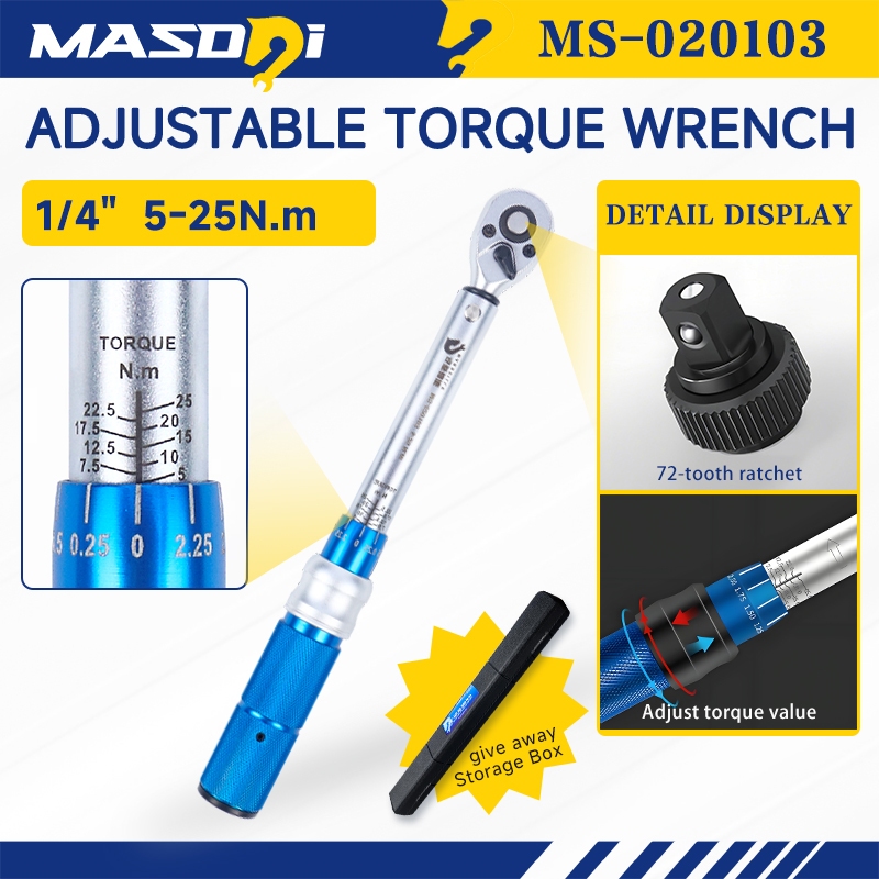 1/4" 5-25N.m Torque Wrench, Adjustable Torque, Bi-directional Ratchet ...
