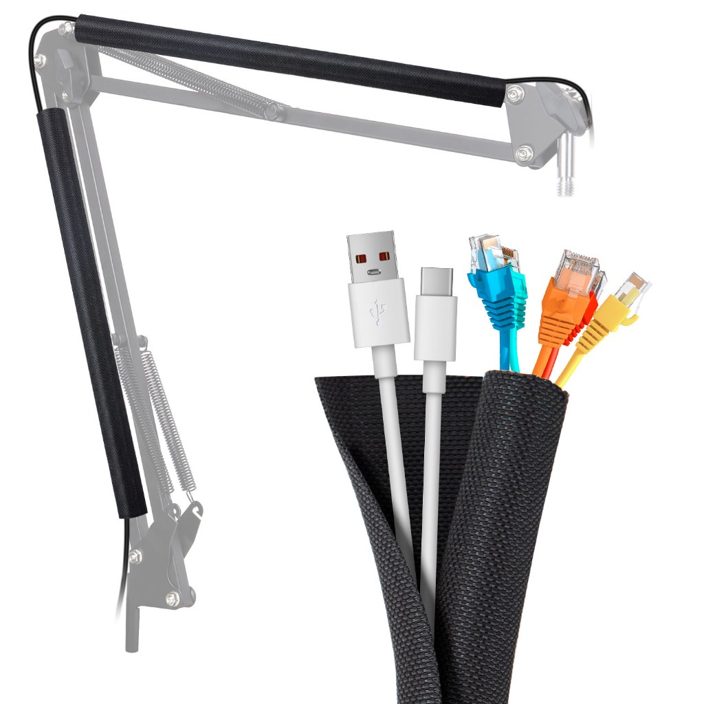 Microphone Cable Sleeve for Mic Stand Arm, Self-Wrap Cable Cord ...