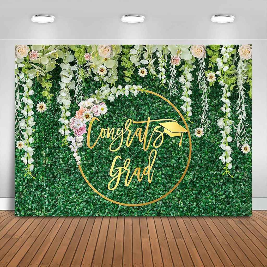 Green Leaves Flowers Graduation Photography Backdrop Congrats Grad ...
