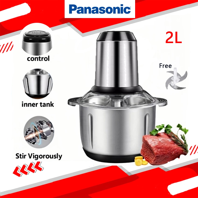 Panasonic Meat Grinder 2L Chopper Blender 4 Cutting Blades Electric Food Processor Stainless ...