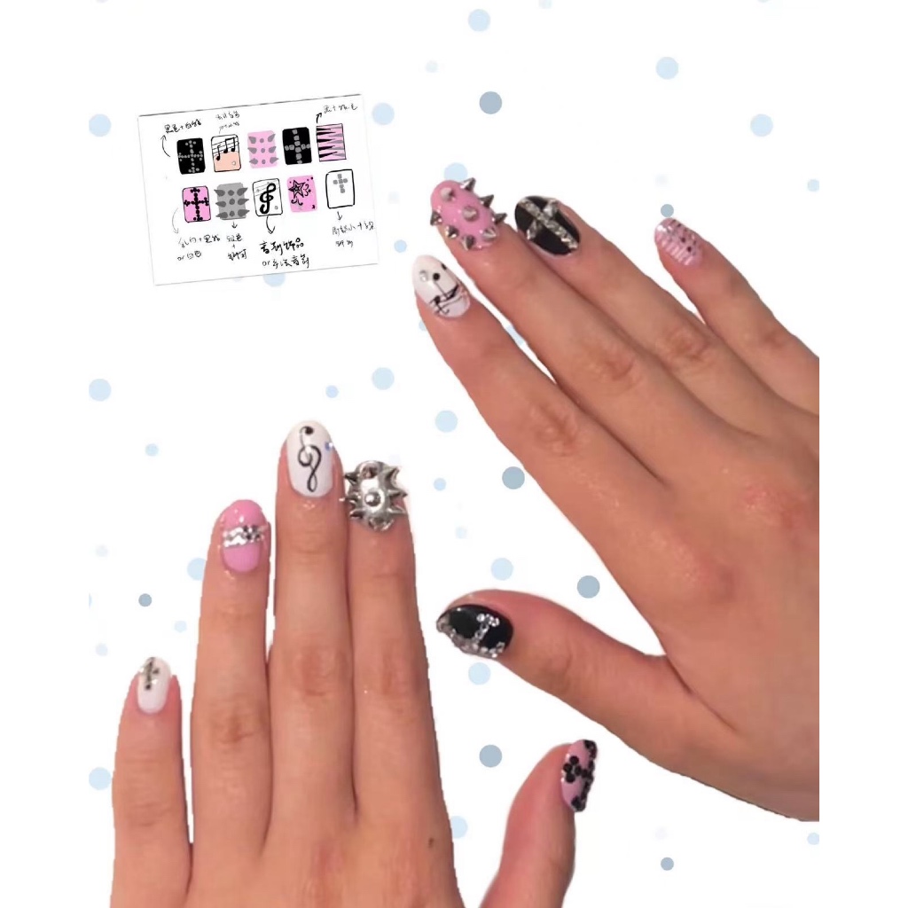 Ancient note y2k hand-painted cute sweet cool short nail handmade ...