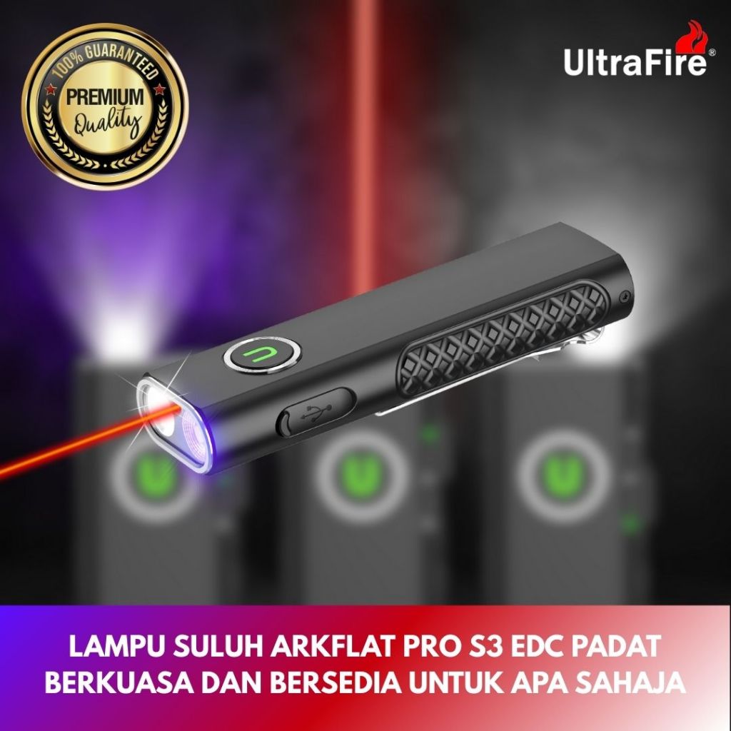 UltraFire S3 EDC Torch USB Tactical Red Laser Flashlight Laser Built-in ...