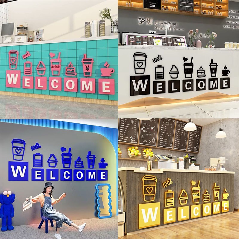 Welcome Slogans Milk Tea Shop Wall Decoration Cake Dessert Cafe Self ...