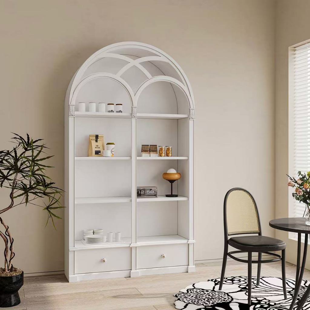 French Cream Style High Cabinet Living Room Arched Retro Bookshelf ...