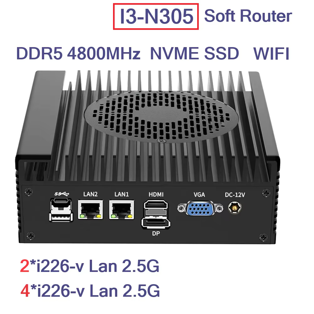 2*Lan pfsense Firewall 2*COM Intel Core i3-N305 4*Display Mini PC HDMI ...