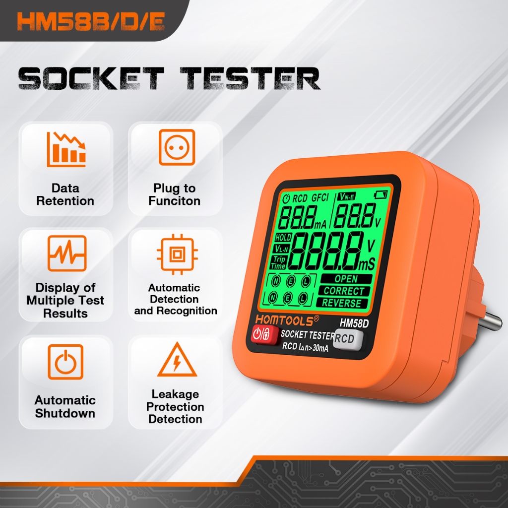 HOMTOOLS HM58B/D/E RCD Socket Tester Electric Leakage Finder With ...