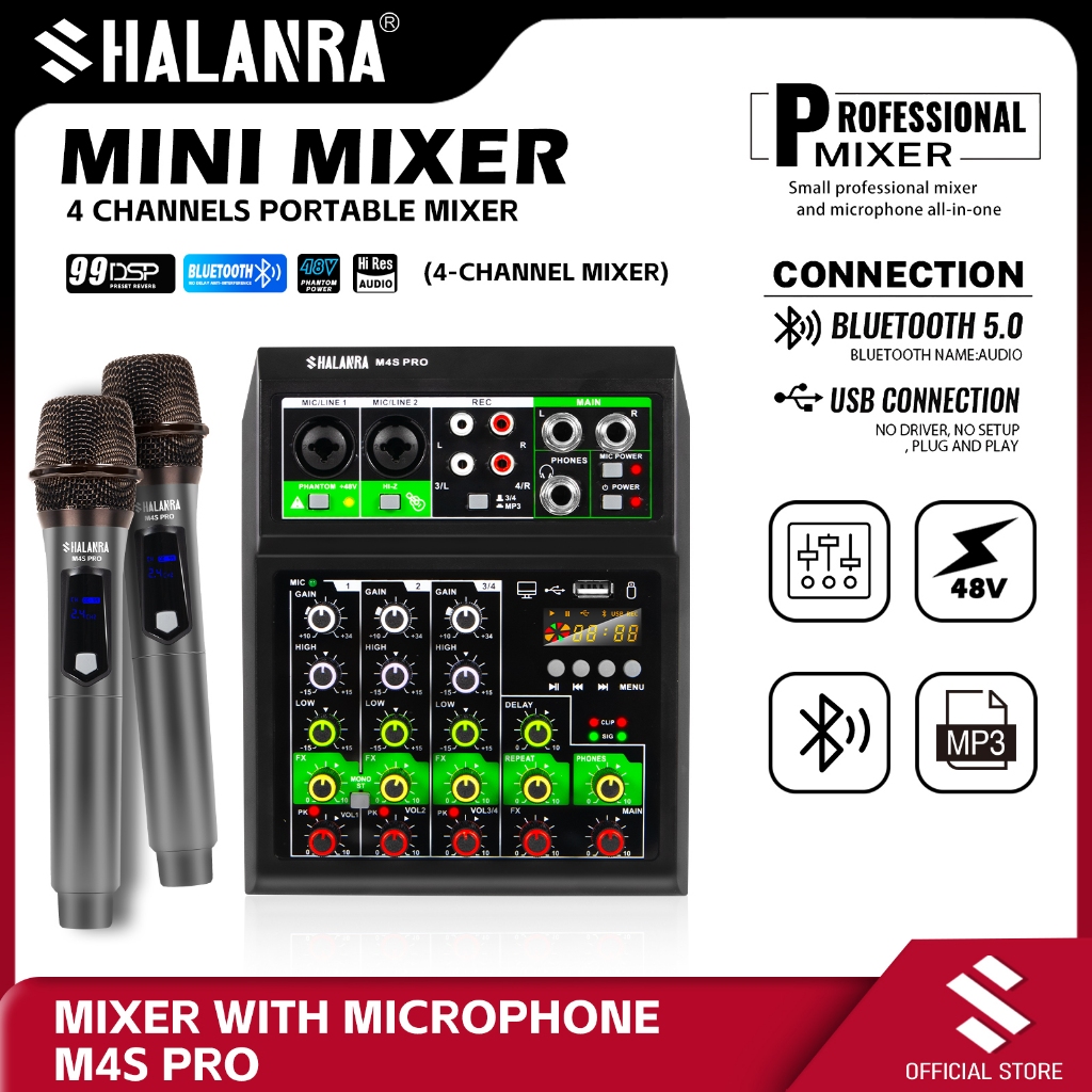SHALANRA M4S PRO Professional audio mixer 4-channel small mixer built ...
