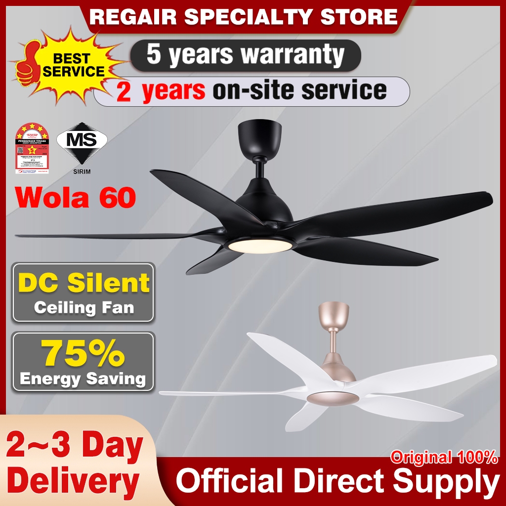 REGAIR/inovo Wola60 5B-16S-10000CFM DC ceiling fan with 24W LED light Remote control 5years ...