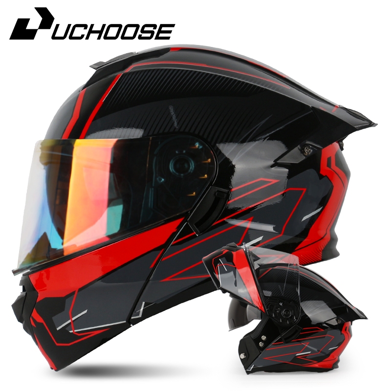 Motorcycle Helmet Double Lens Cross Section Helmet Safety Modular Flip ...