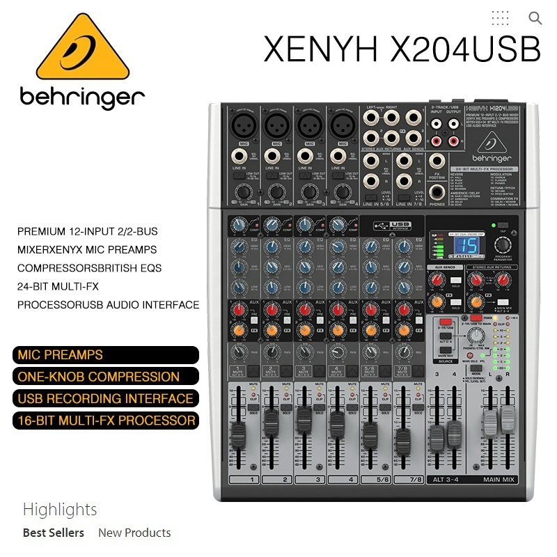 Behringer XENYX X1204USB Mixers Professional 8-Channel Mixer, Built-In ...