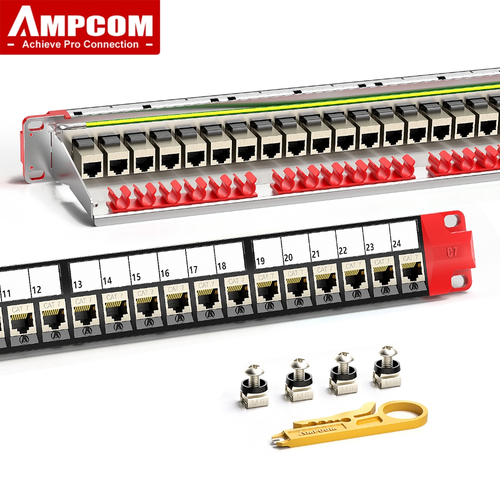 AMPCOM 1U 24-Port STP Keystone Patch Panel,Rack-Mounted with Rear Cable ...