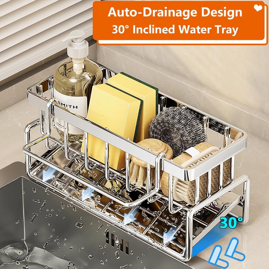 Kitchen Sink Rack, 304 Stainless Steel with Removable Draining Tray ...
