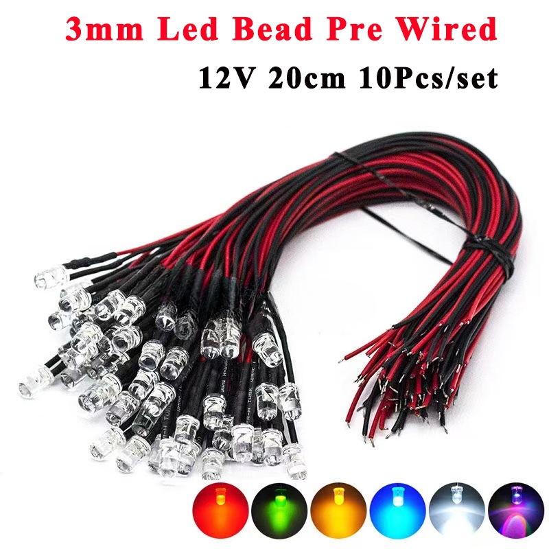 10pcs/set 3MM LED Light Pre Wired 12V Lamp Bulb Emitting Diodes Yellow ...