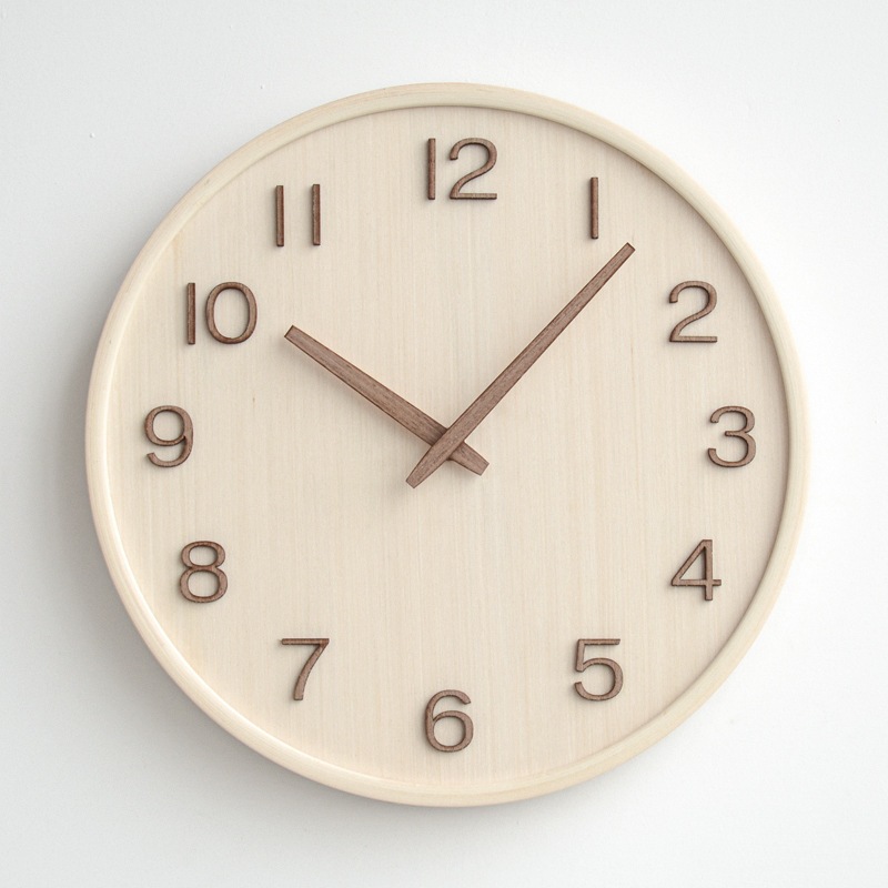 Japanese Style Solid Wood Silent Digital Pointer Wall Clock, 12 Inch 3D ...