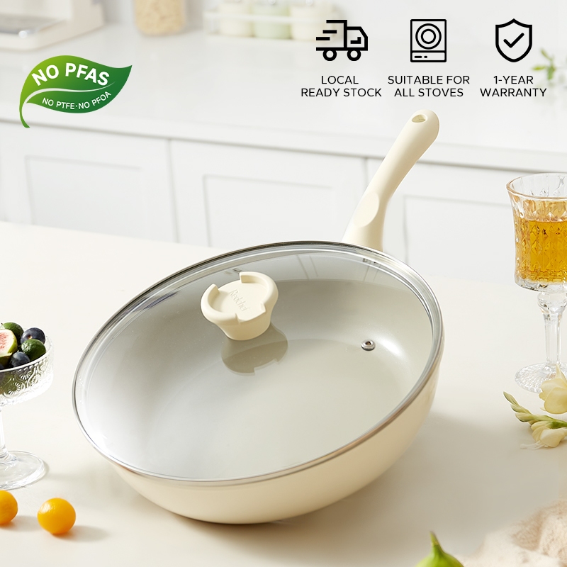 Redchef Nonstick Ceramic 28cm Deep Stir-Fry Pan Wok with lid No PFAS ...