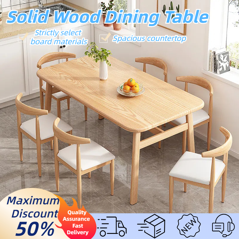 【FREESHIP+COD】120CM Wood Dining Table Set Rectangular Modern Meja Makan ...