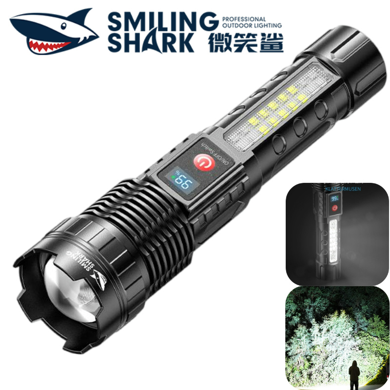 SMILING SHARK LED Flashlight Super Bright M60 5000LM 6Mode COB Side Light Type-c Rechargeable ...
