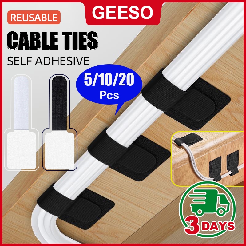 GEESO 20Pcs Cable Ties Reusable Fastening Wire Organizer Cord Rope ...