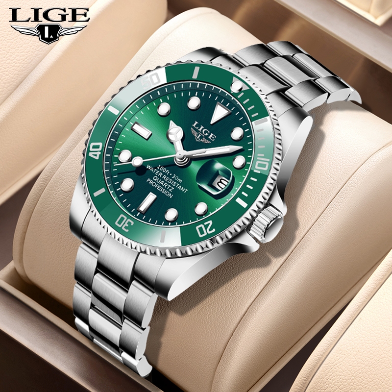 LIGE Fashion Waterproof Luminous Chronograph Wristwatch Stainless Steel ...