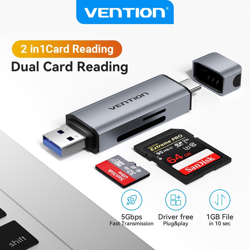 Vention 2 in 1 SD TF Card Reader OTG USB 2.0 3.0 5Gbps 512GB Type C 3.0 ...