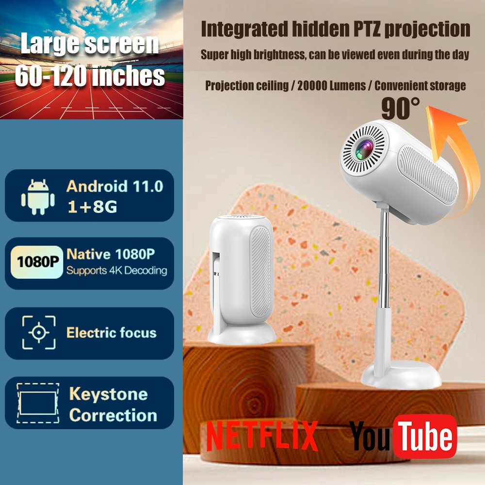 4K Projector For Phone 90 ° Flip Android 11 HDMI Lifting Type Smart ...