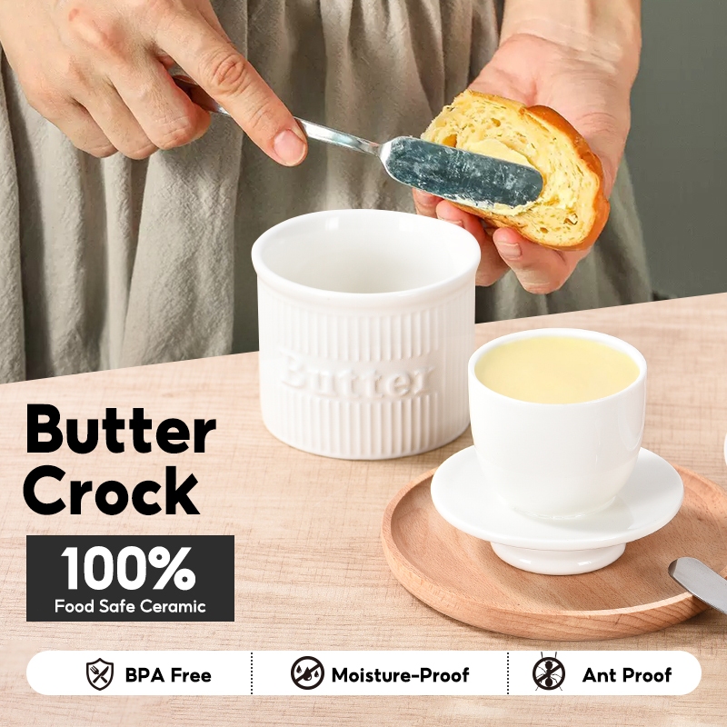 fMBB Butter Container with Water Line 100% Ceramic Material Butter ...