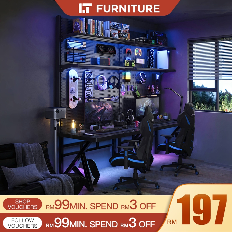 Pegboard Stand Gaming Room Rack Shelf Desk Shelf Rak Besi Bertingkat ...