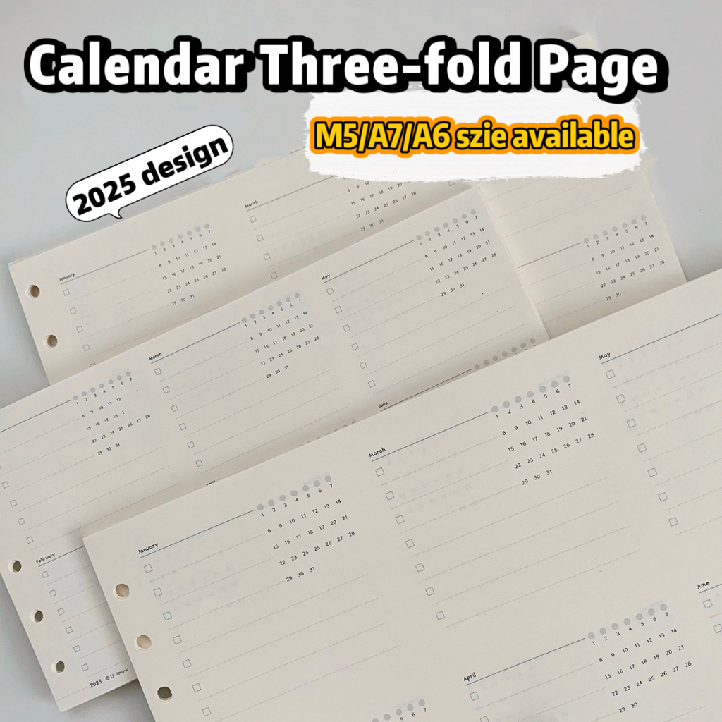20 Sheets 2025 Calendar M5/A7/A6 Three-fold Loose-Leaf Refill Binder Planner Inner Page | Shopee ...