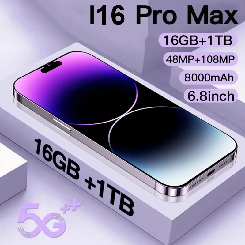 i16 ProMax 16GB+1TB 2025 New Original For Brand Smartphone 6.8 inch 4G ...