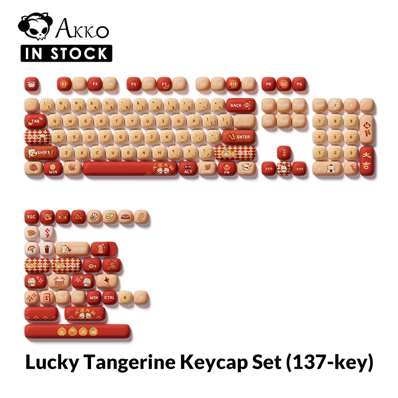 AKKO Lucky Tangerine Keycap Set 137-key MOG Profile/PBT Dye-sub Keycaps ...