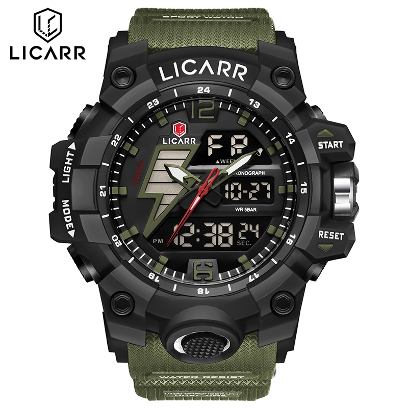 LICARR Dual Display Brand Men's Watch Alarm Calendar Sports Waterproof ...