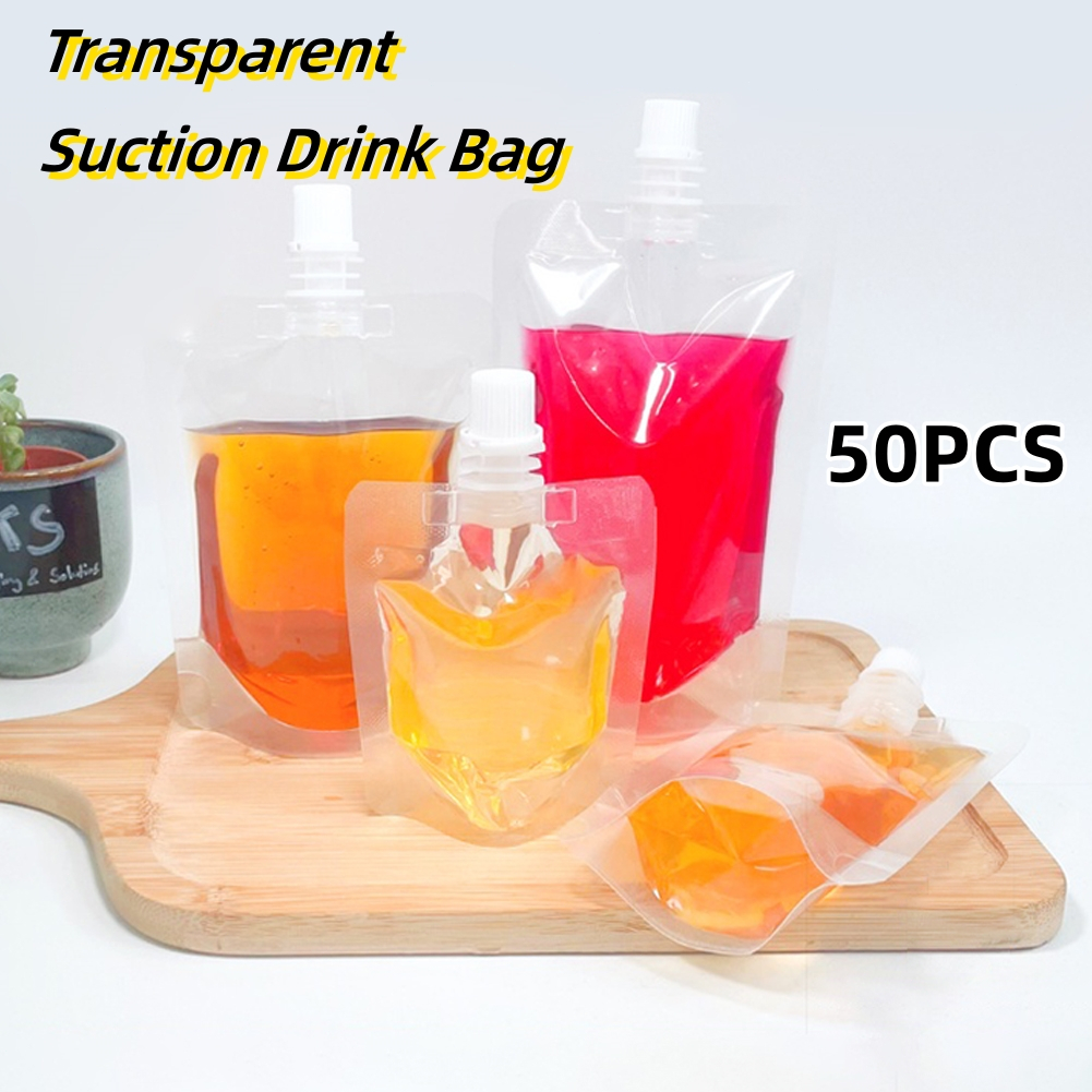 50Pcs Transparent Suction Drink Bag Beg Minuman Spout Pouch Portable ...