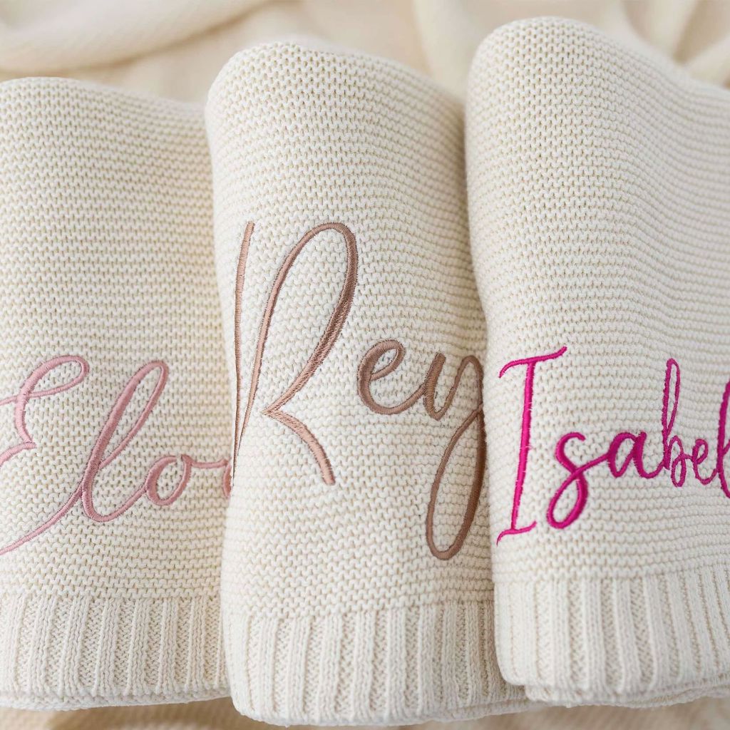 Embroidery Name Baby Knitted Blanket Cotton 100x80cm Skin-friendly Warm ...
