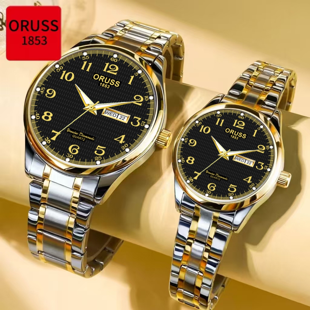 ORUSS Original 2 Pcs Couple Dual Calendar Stainless Steel Luxury ...