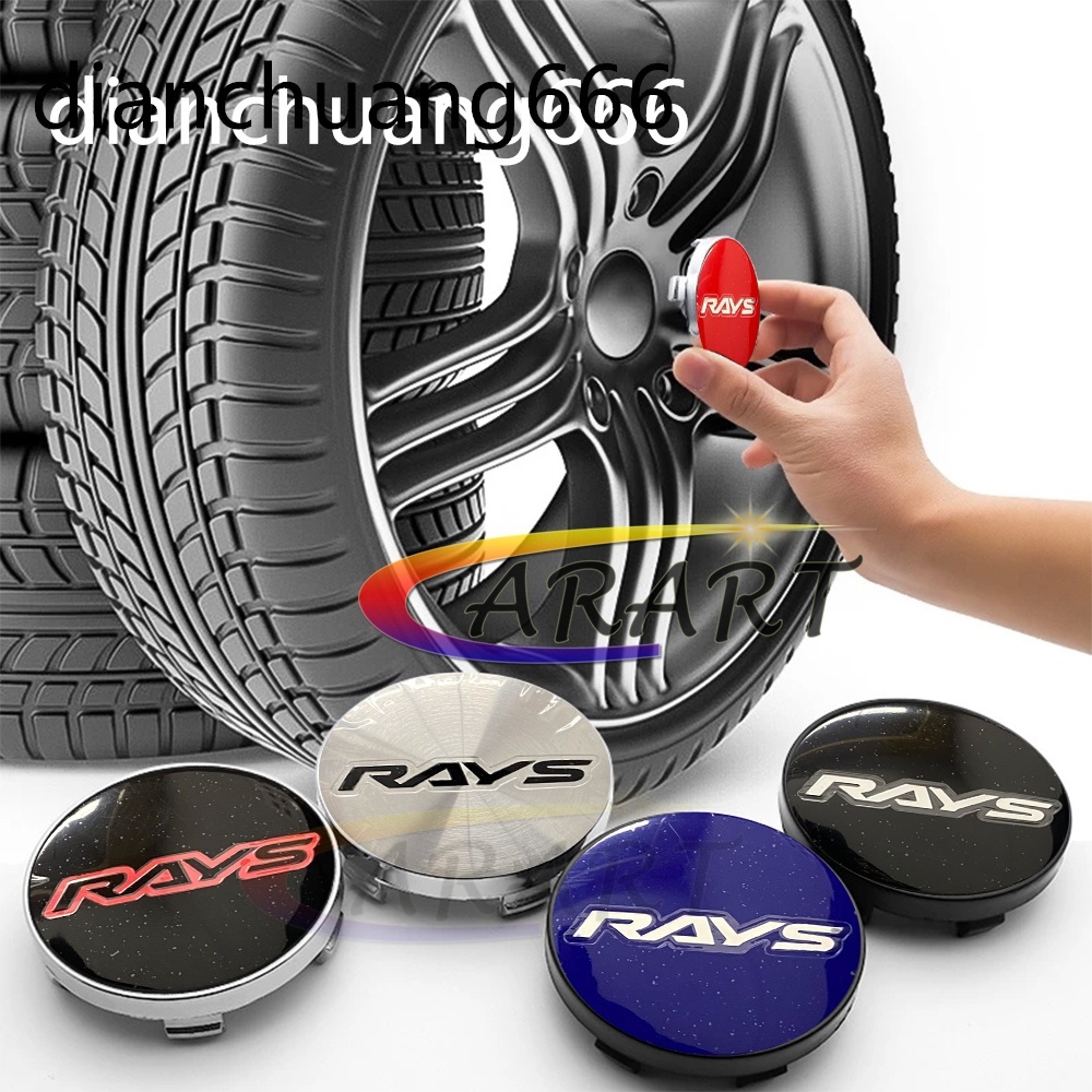 4PCS/Set RAYS LOGO 56mm ABS Plastic Hubcap Car Wheel Center Rim Hub Caps and BBS sticker for ...