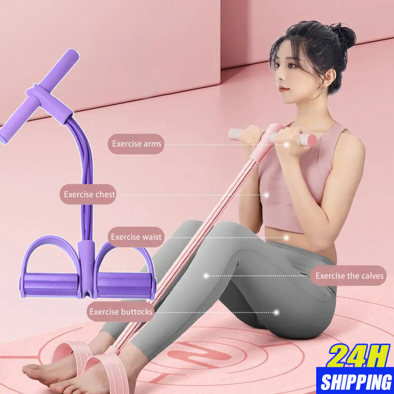 Freeshipping 2025 4-Tube Elastic Pull Rope Fitness Natural Latex Sit-up ...