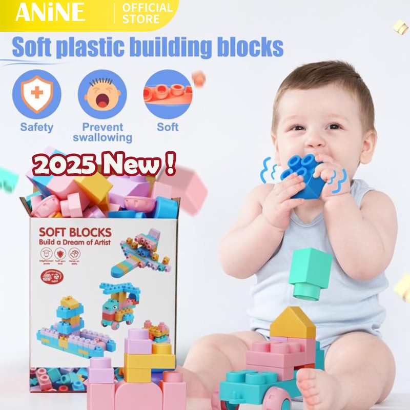 88PCS Huge Soft Rubber Building Blocks for Baby Chewable Silicone Soft ...