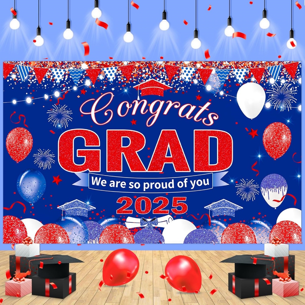 5x3ft Red Blue Congrats Grad Photography Background Class of 2025 ...