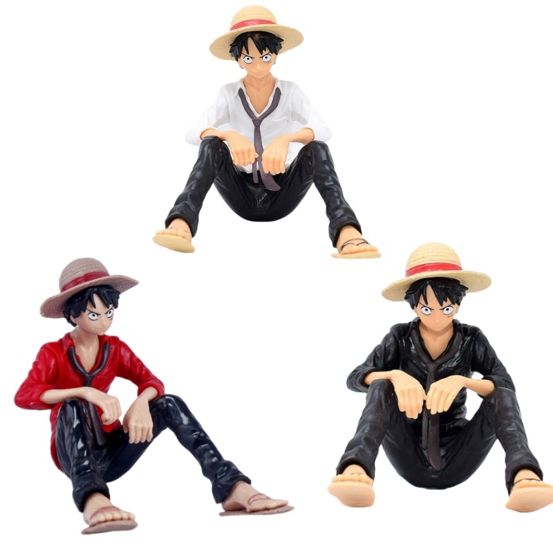 3 types 9cm One Piece Cartoon Luffy Sit Style Figurine PVC Model Figure ...